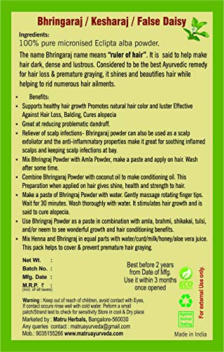 Matru Ayurveda Pure Premium Bhringraj/Keshraj/False Daisy Powder 100 G